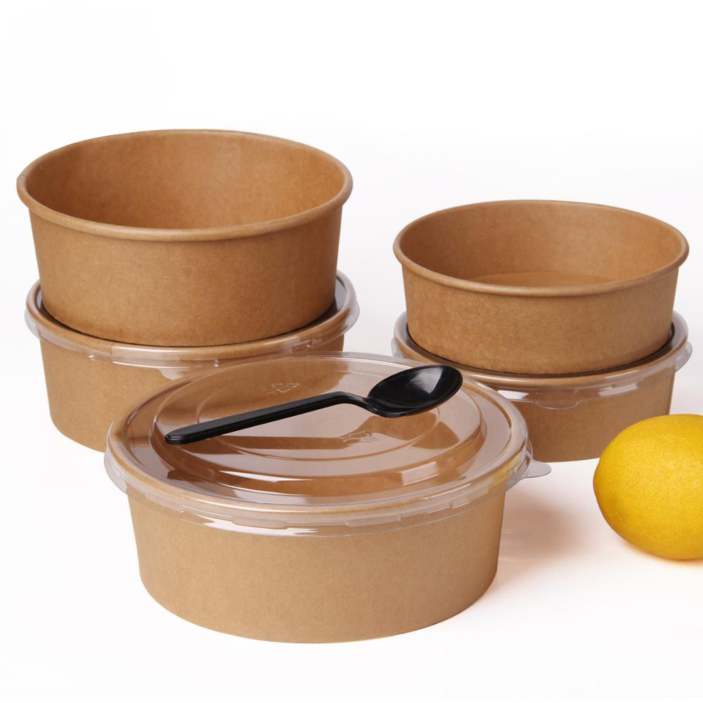 Disposable Brown Kraft Paper Salad Bowl 250ml 400ml With PET Lid Disposable Brown Kraft Paper Salad Bowl 250ml 400ml With PET Lid